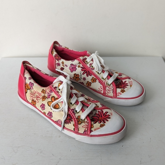 Coach | Shoes | Coach Barrett Poppy Floral Pink Canvas Lace Up Sneakers ...
